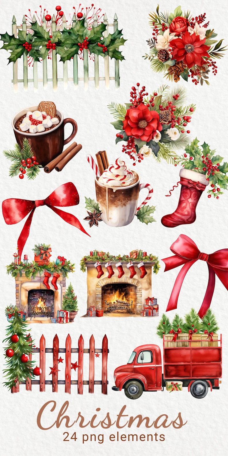 Christmas Watercolor Clipart – Winter Scenes, Sweets, Ornaments ...