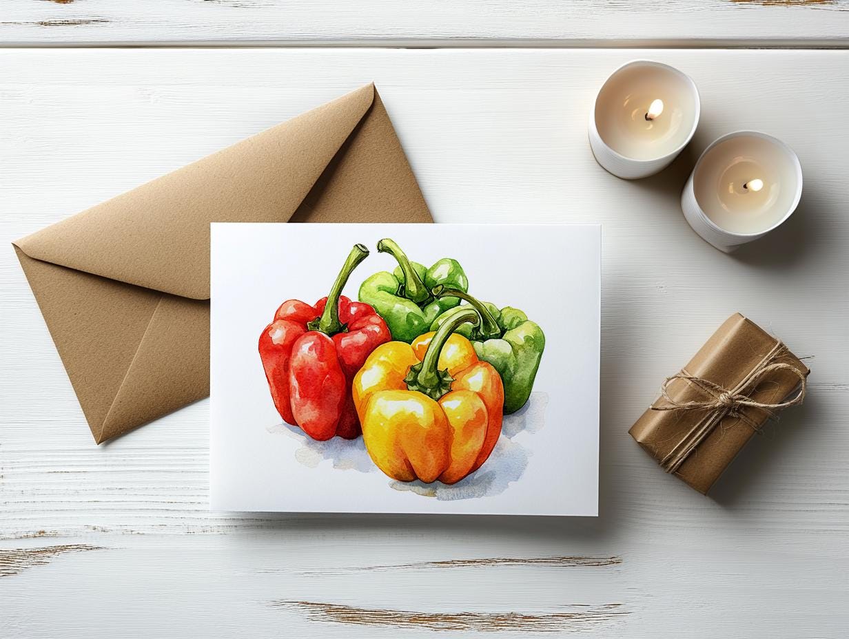 Bell Pepper Watercolor Clipart - 24 PNG Funny Pepper Illustration, Cool ...