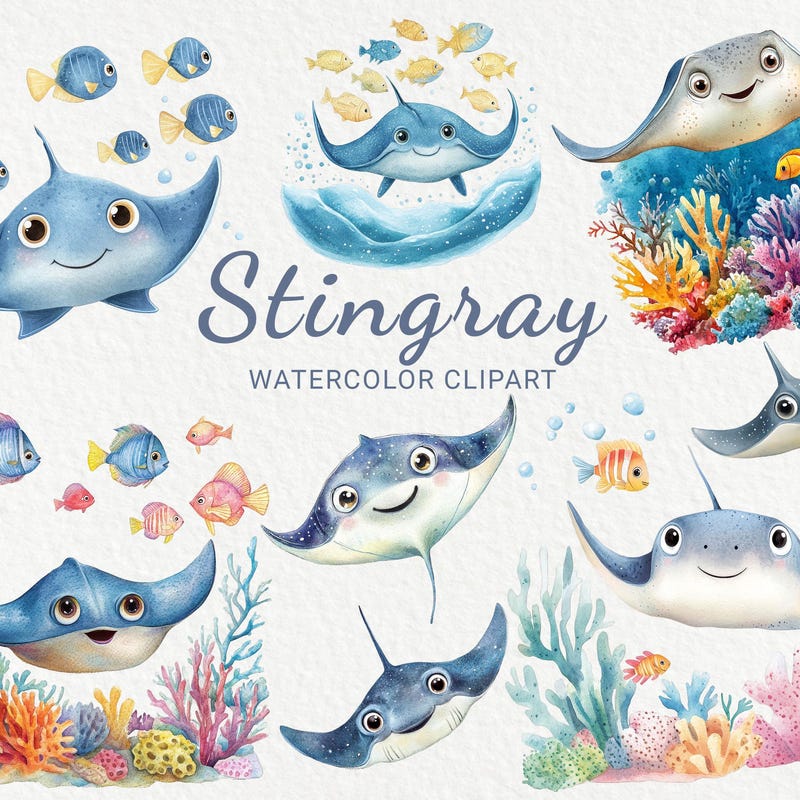 Cute Stingray Clipart - Etsy