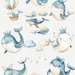 Blue Whale Nursery Watercolor Clipart - 24 PNG Cute Marine Decor Clip ...