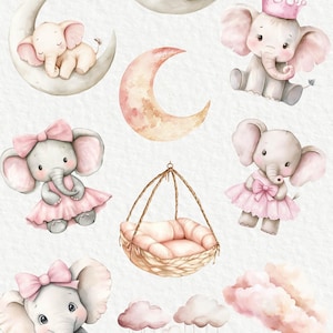 Pink Elephant Nursery Watercolor Clipart - 24 PNG Safari Animals Kids ...