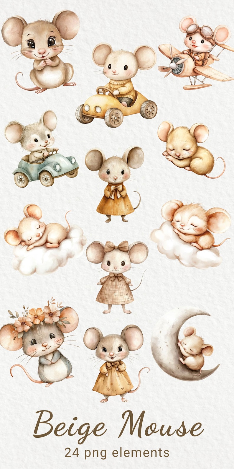 Mouse Nursery Watercolor Clipart - 24 PNG Cute Fairy Animals Decor in ...