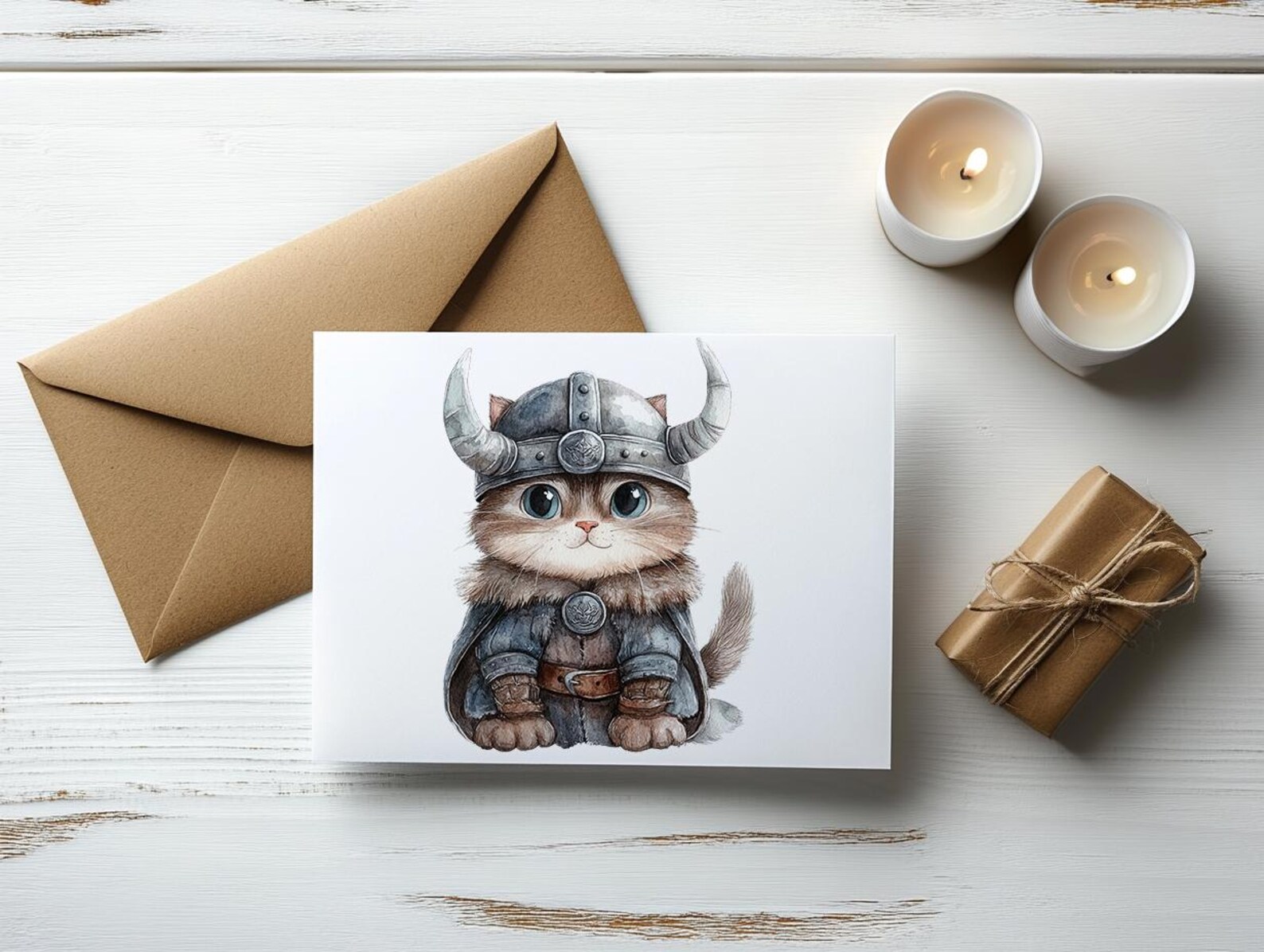 Viking Cat Clipart - 24 PNG Watercolor Kitten in Scandinavian Armor ...