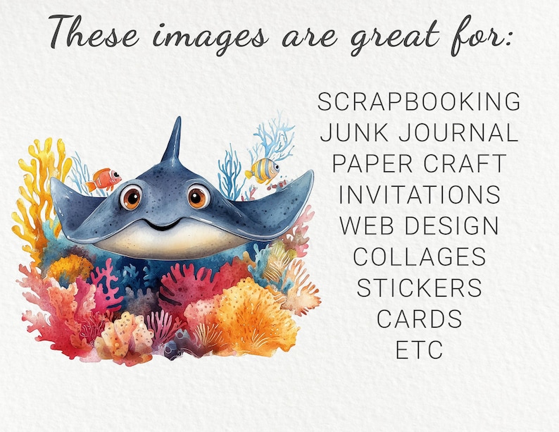 Watercolor Stingray Clipart – Cute Marine PNG Graphics (digital ...
