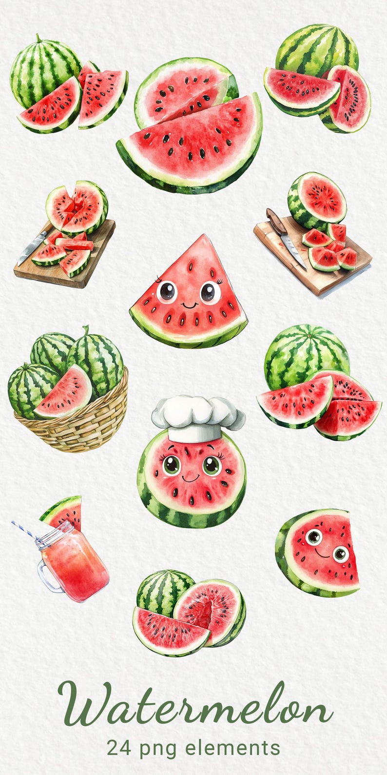 Watermelon Watercolor Clipart - 24 PNG Funny Watermelon Images, Cool ...