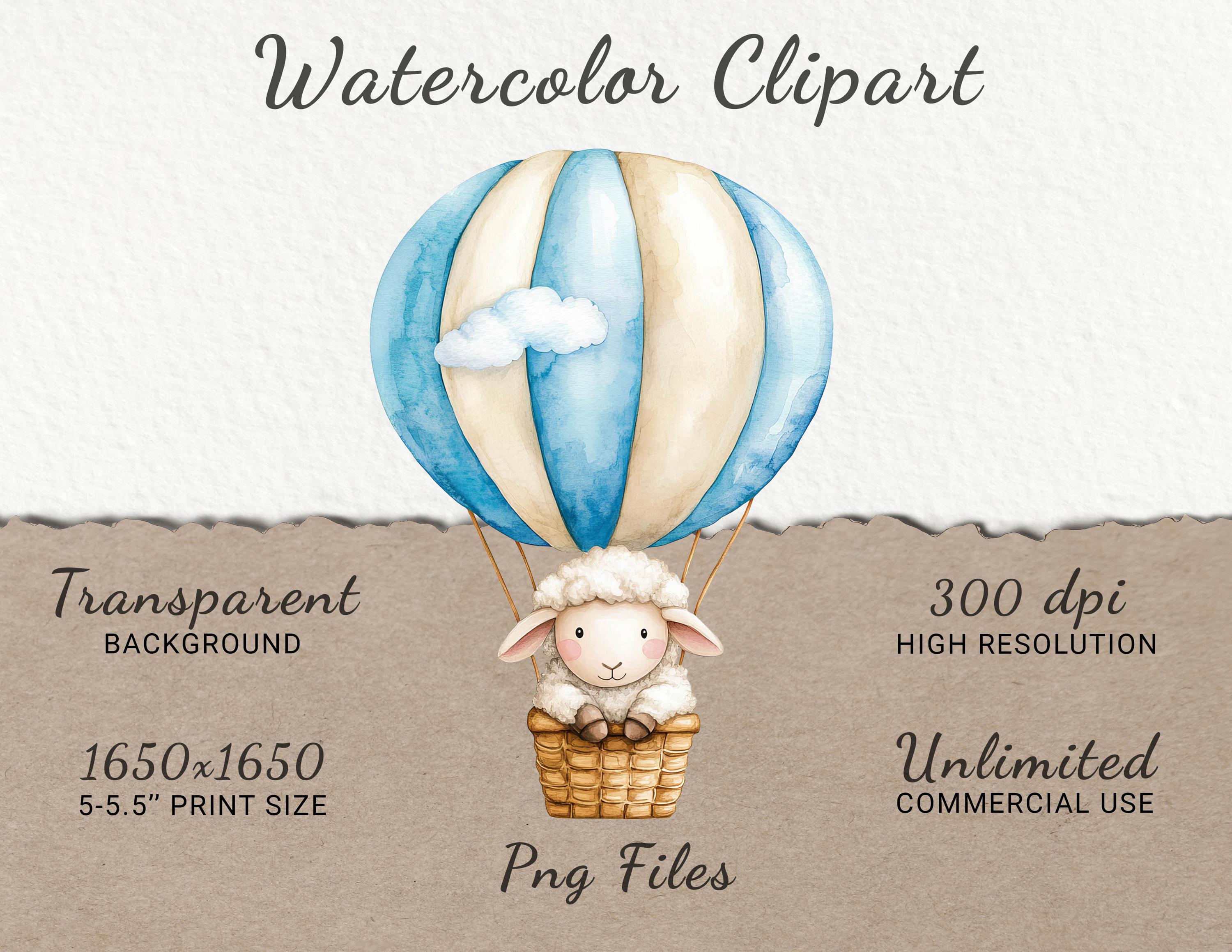 Blue Lamb Nursery Watercolor Clipart - 24 PNG Cute Sheep, Animals Decor ...