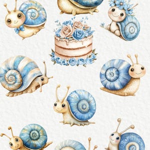 Blue Snail Watercolor Clipart - 24 PNG Nursery Snail Art, Nature ...
