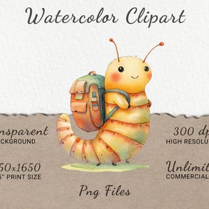 Worm Watercolor Clipart - 24 PNG Cute Insects Clip Art, Funny Worms ...