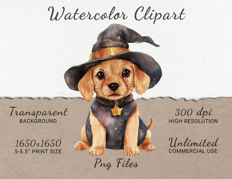 Wizard Dog Watercolor Clipart - 24 PNG Cute Dog Mage, Nursery Decor ...