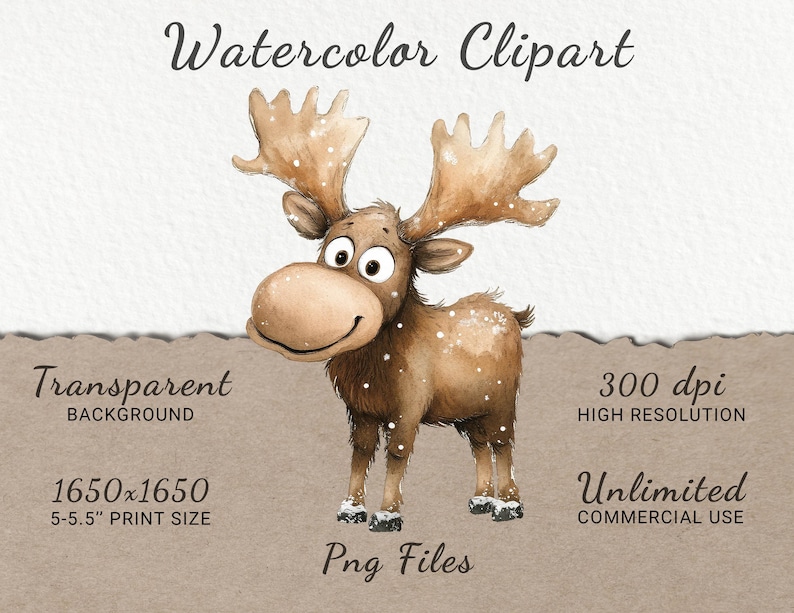 Moose Clipart - 24 PNG Watercolor Baby Moose Clip Art, Funny Moose ...
