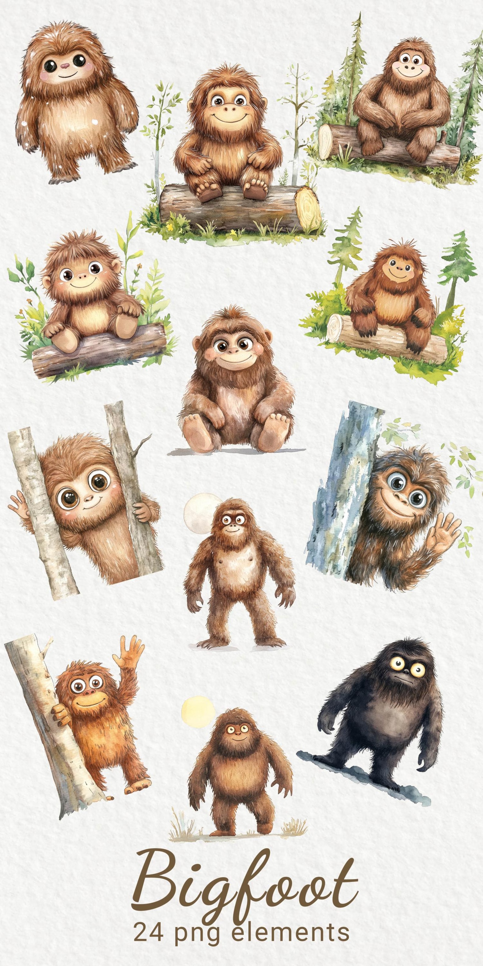 Bigfoot Watercolor Clipart - 24 PNG Nursery Fairy & Funny Forest ...