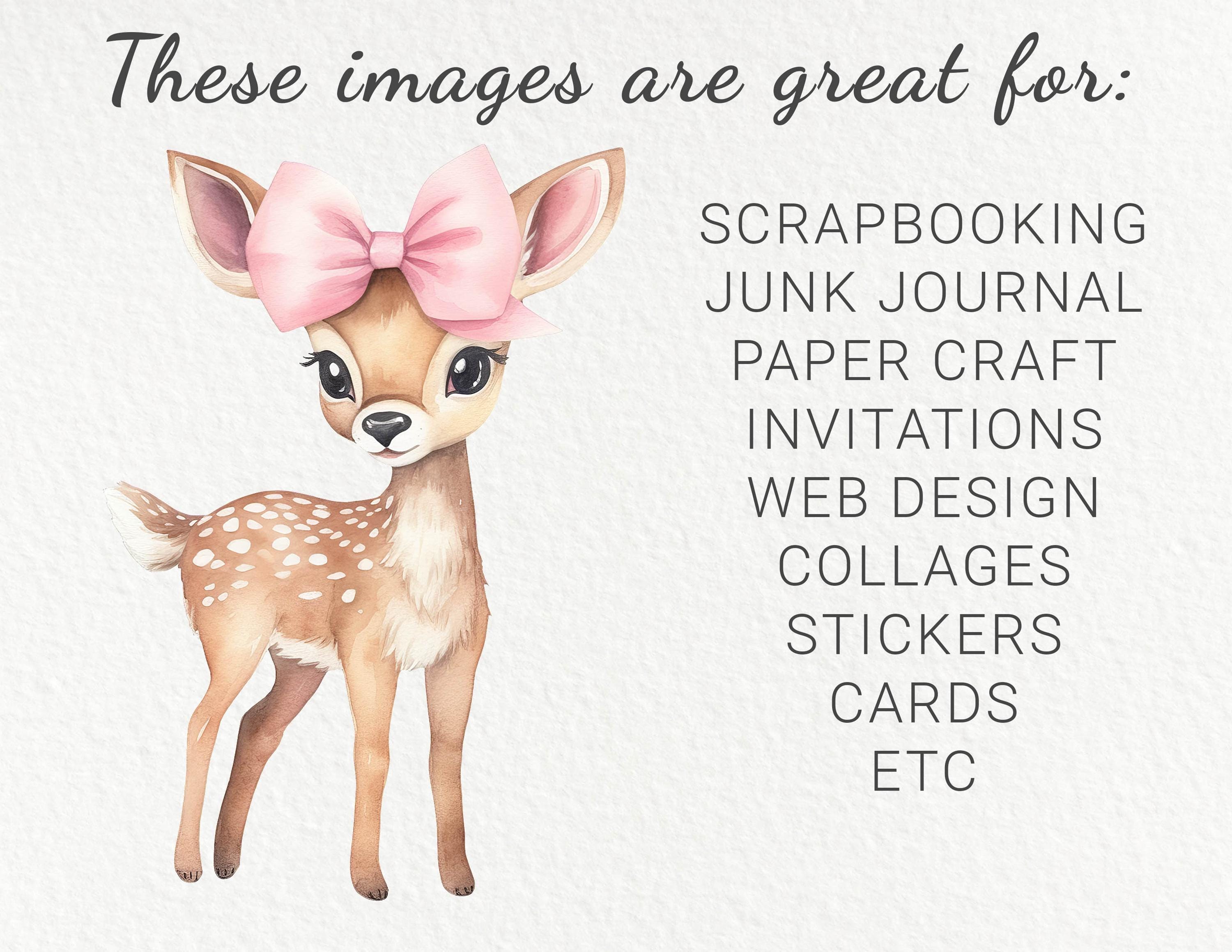 Pink Deer Nursery Watercolor Clipart - 24 PNG Cute Woodland Animals ...