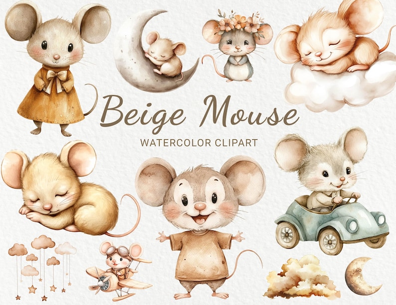 Mouse Nursery Watercolor Clipart - 24 PNG Cute Fairy Animals Decor in ...