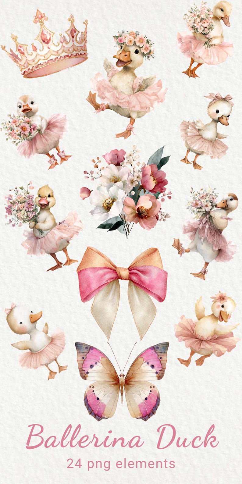 Ballerina Duck Watercolor Clipart – Pink Tutu Nursery PNG (digital ...