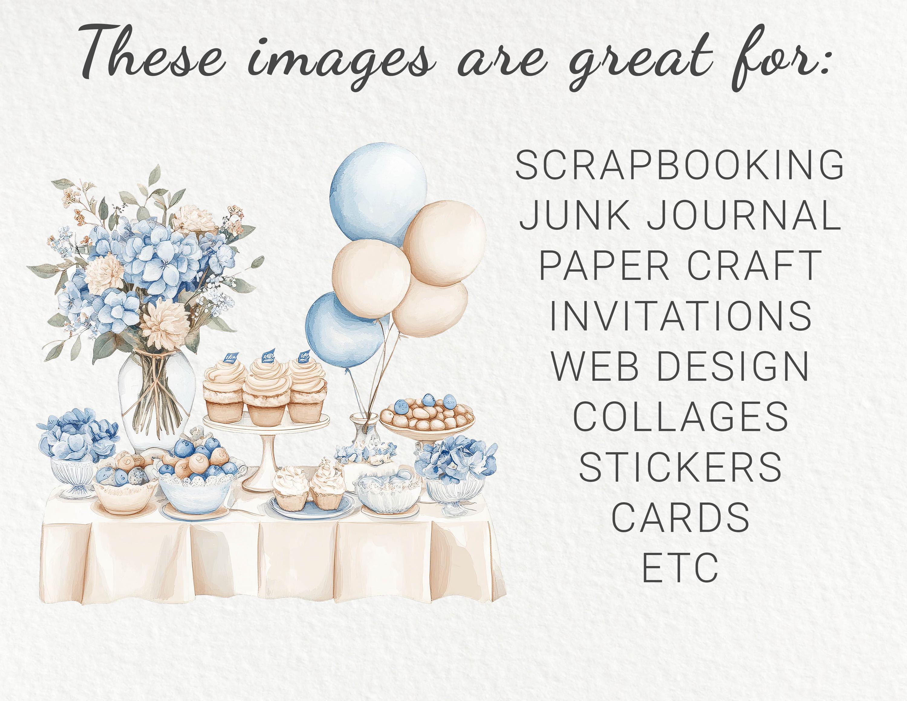 Blue Baby Shower Watercolor Clipart - 24 PNG Cute Baby Room Decor, Baby ...