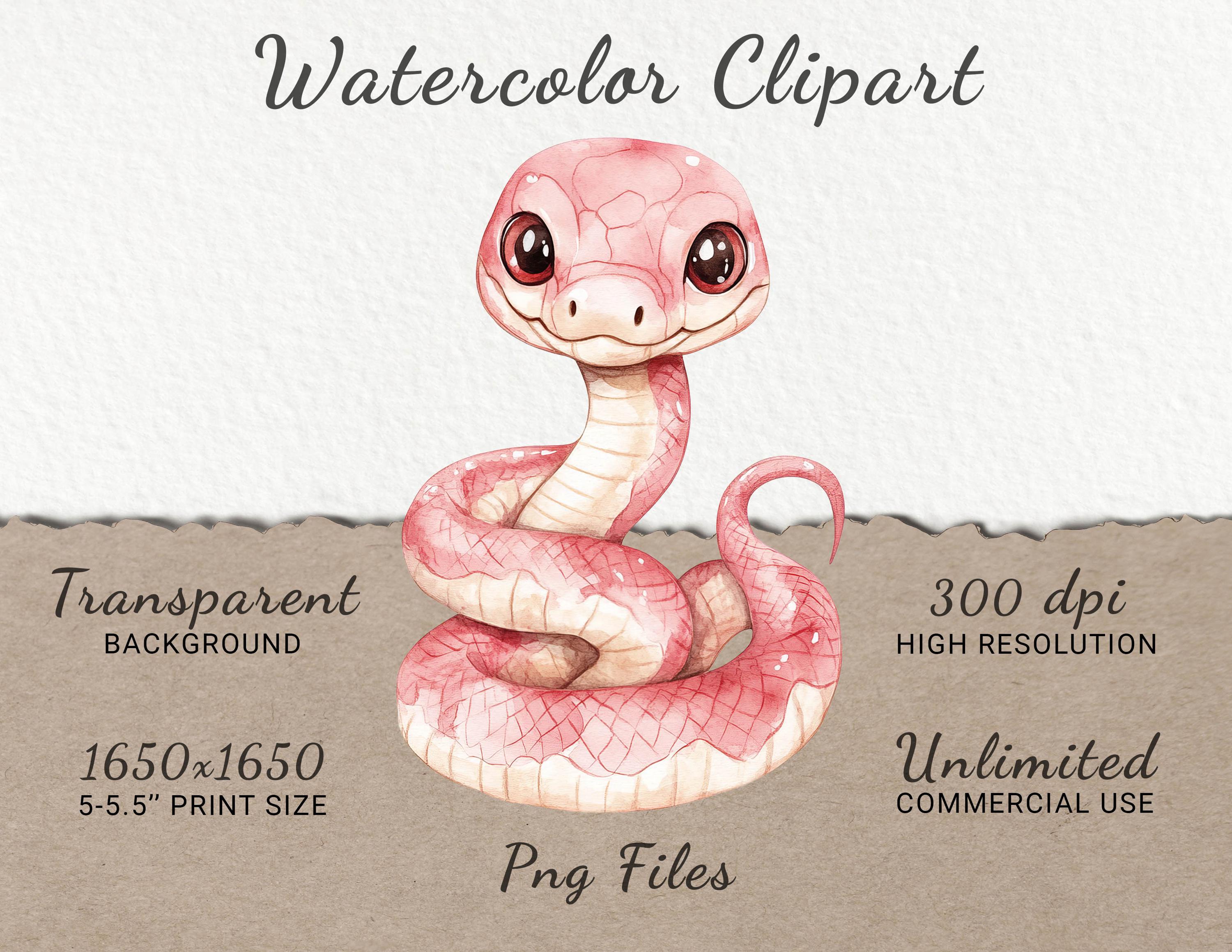 Pink Snake Nursery Watercolor Clipart - 24 PNG Cute Snake, Animals ...