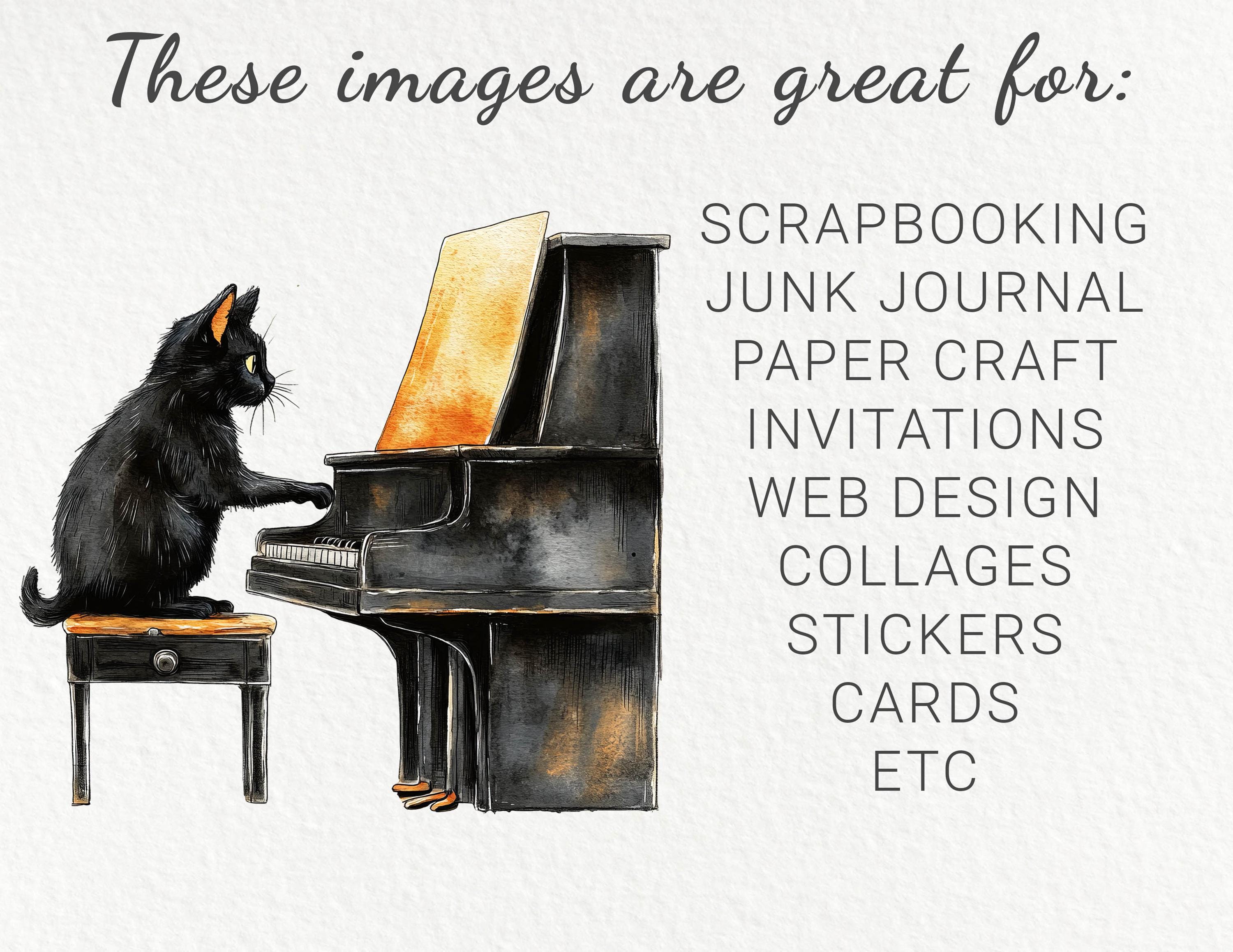 Cat Musician Watercolor Clipart - 24 PNG Cat Play Different Musical ...