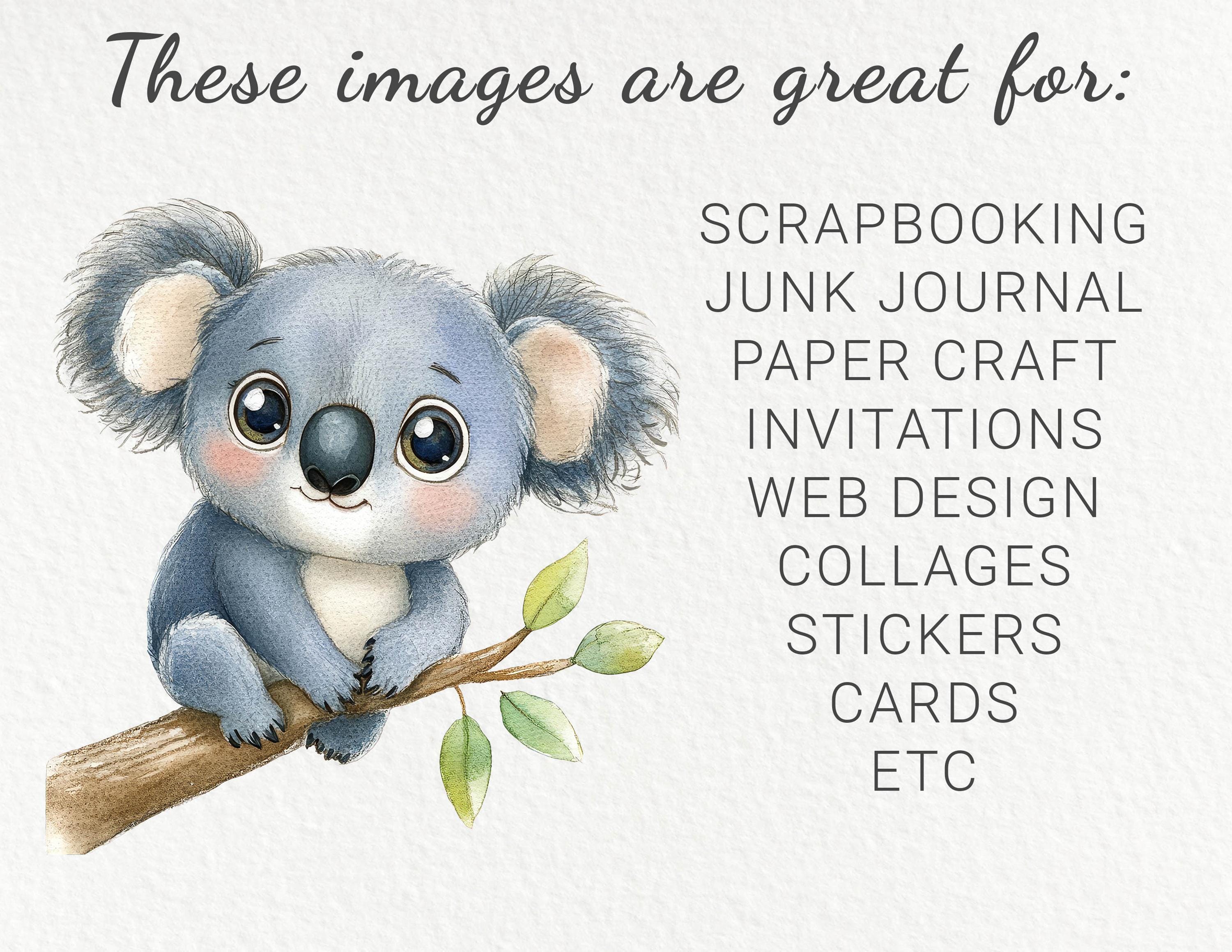 Koala Nursery Watercolor Clipart - 24 PNG Cute Koala Bear, Animals ...