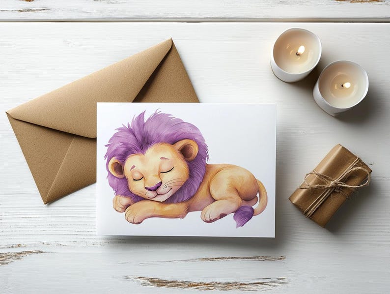 Purple Lion Nursery Watercolor Clipart - 24 PNG Safari Animals Decor in ...