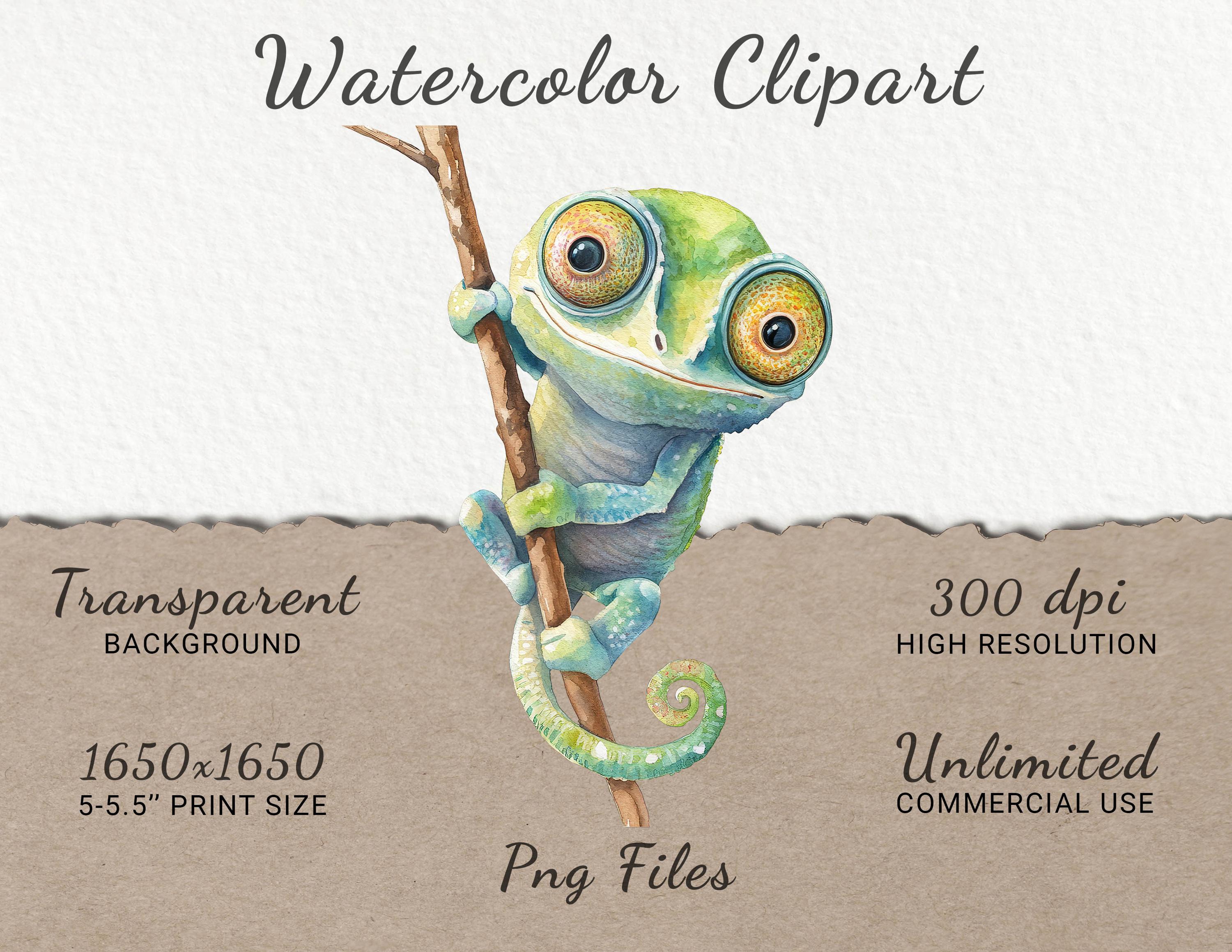 Chameleon Nursery Watercolor Clipart - 24 PNG Cute Lizard, Animals ...