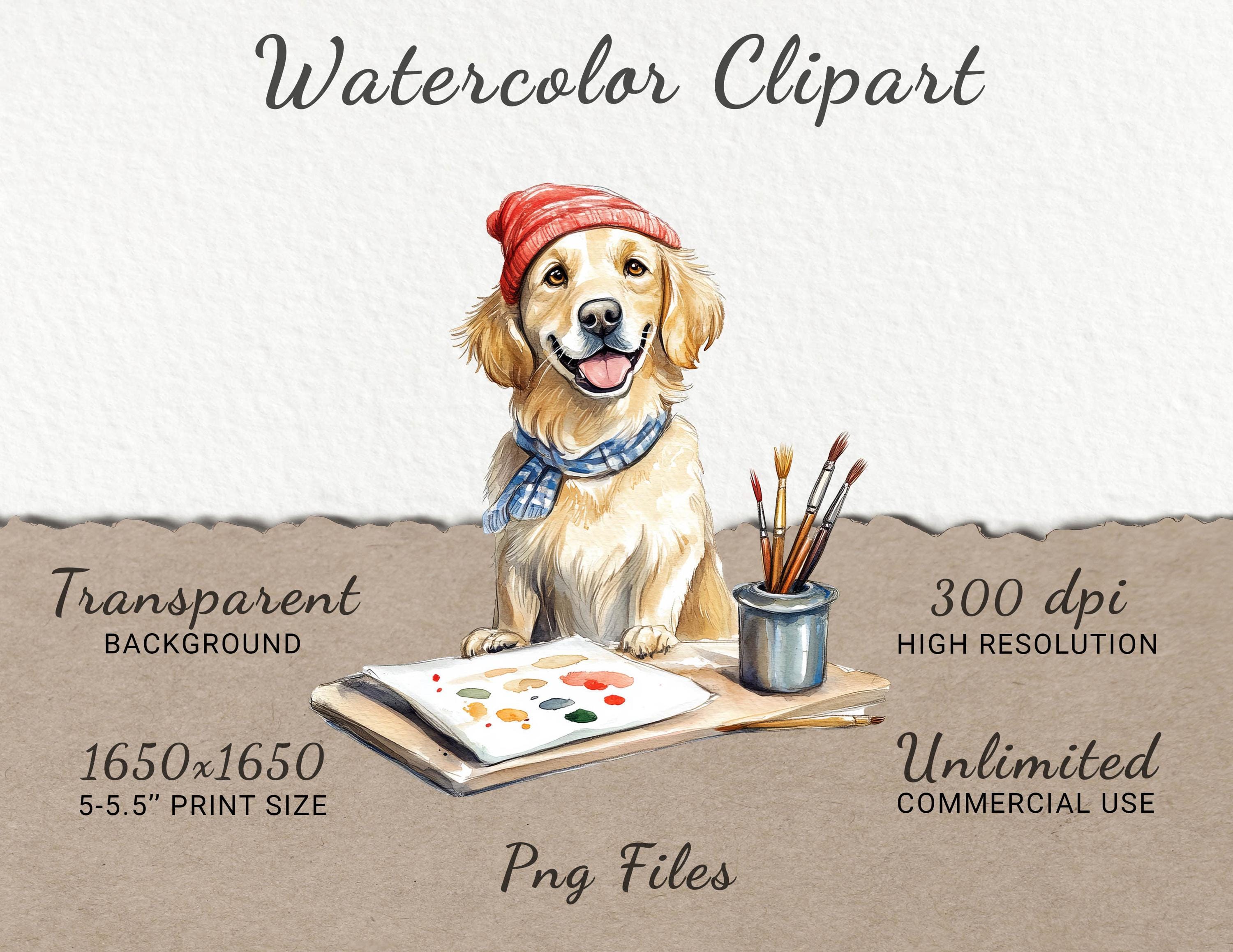 Artist Dog Watercolor Clipart - 24 PNG Cute Dog Painter, Nursery Decor ...
