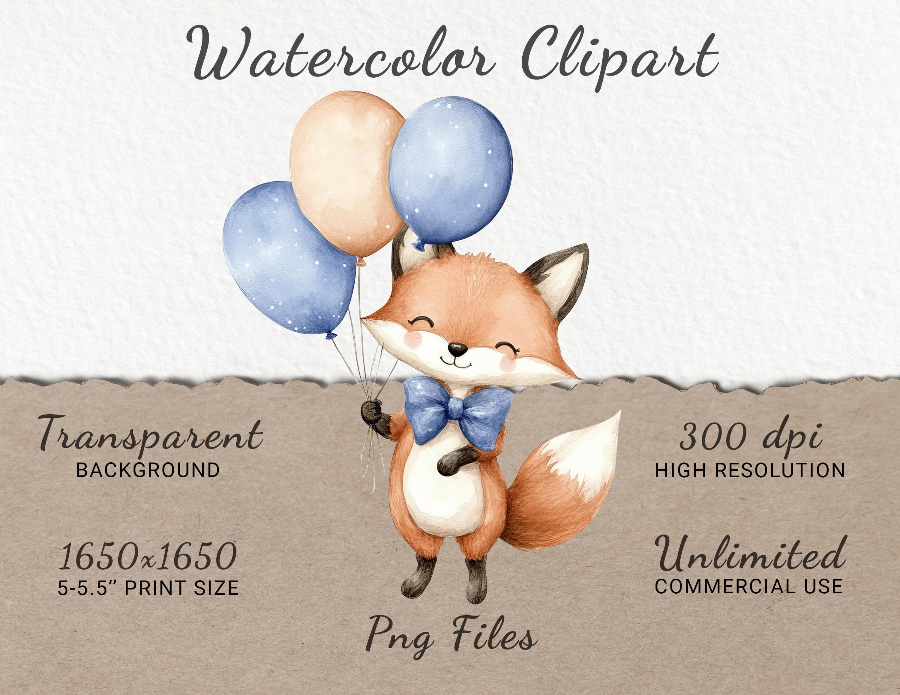Blue Fox Watercolor Clipart - 24 PNG Cute Fairy Woodland Animal Decor ...