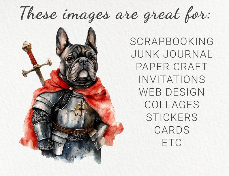Dog Knight Clipart - 24 PNG Watercolor Puppy in Vintage Armor, Cute ...