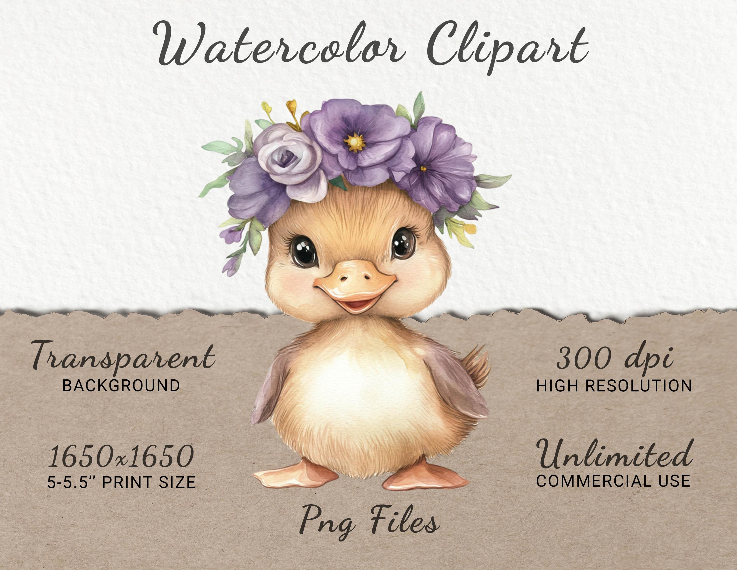 Purple Duck Nursery Watercolor Clipart - 24 PNG Duck in Lilac ...