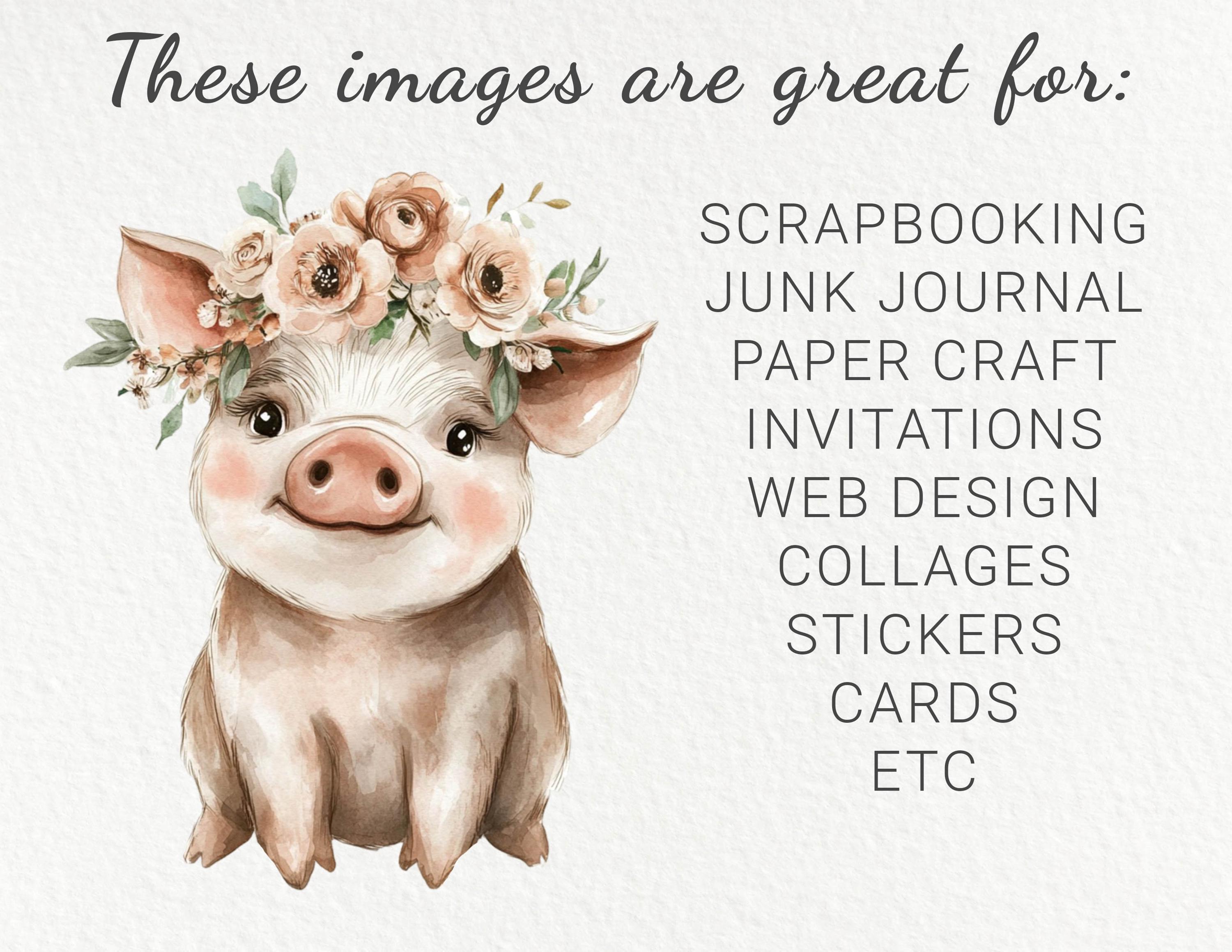 Pig Nursery Watercolor Clipart - 24 PNG Cute Hog in Beige & Brown ...