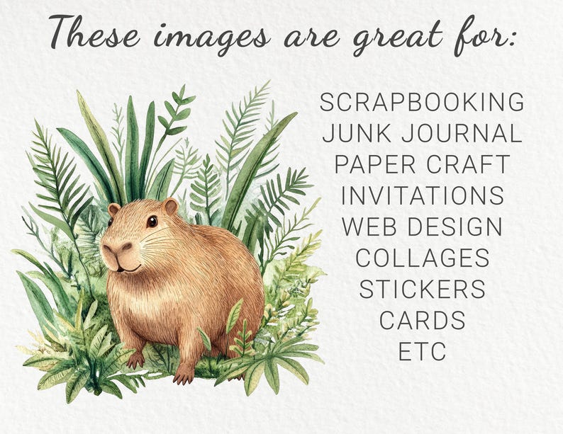 Capybara Watercolor Clipart - 24 PNG Cute Capybara Nursery Decor ...
