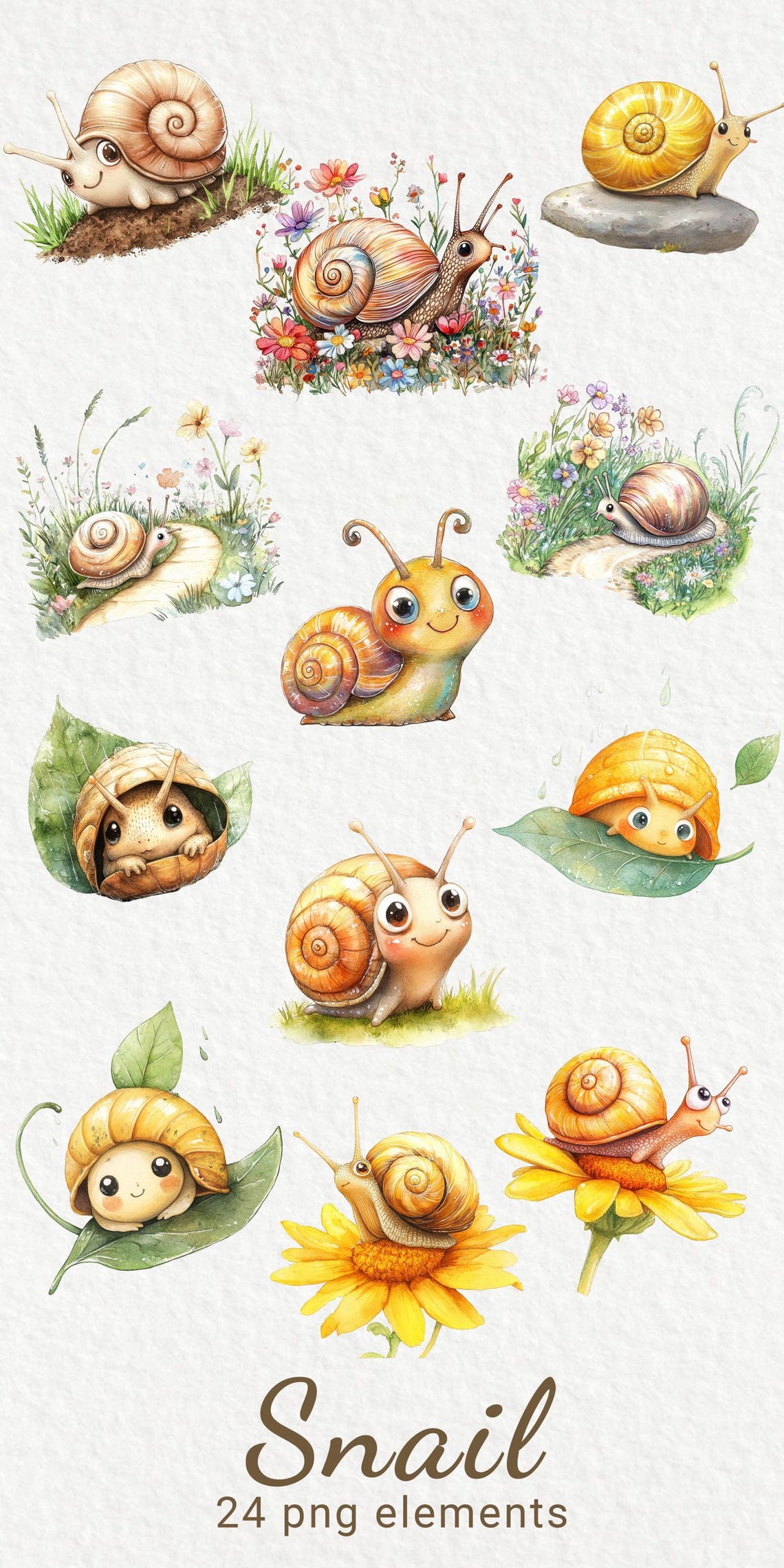 Snail Watercolor Clipart - 24 PNG Cute Snail Clip Art, Nature Clipart ...