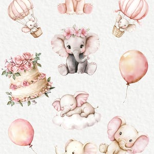 Pink Elephant Nursery Watercolor Clipart - 24 PNG Safari Animals Kids ...