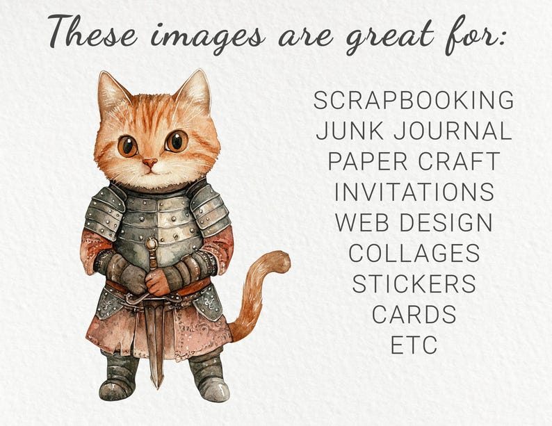 Cat Knight Clipart 24 PNG Watercolor Cats in Vintage Armor, Cute Cats ...