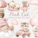 Pink Cat Nursery Watercolor Clipart - 24 PNG Cute Fairy Animals Decor ...
