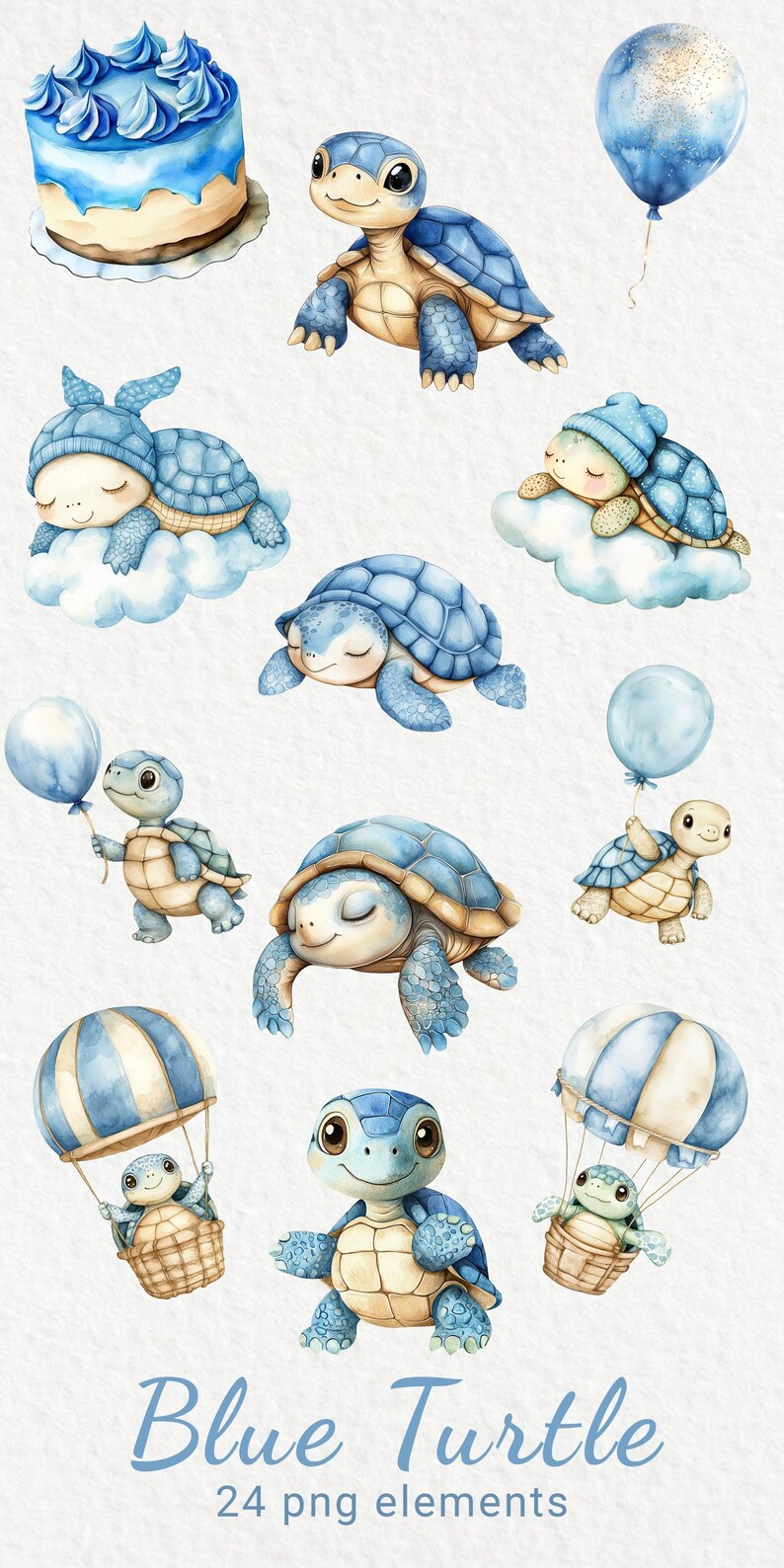 Blue Turtle Watercolor Clipart – Nursery Animal PNG (digital Download ...
