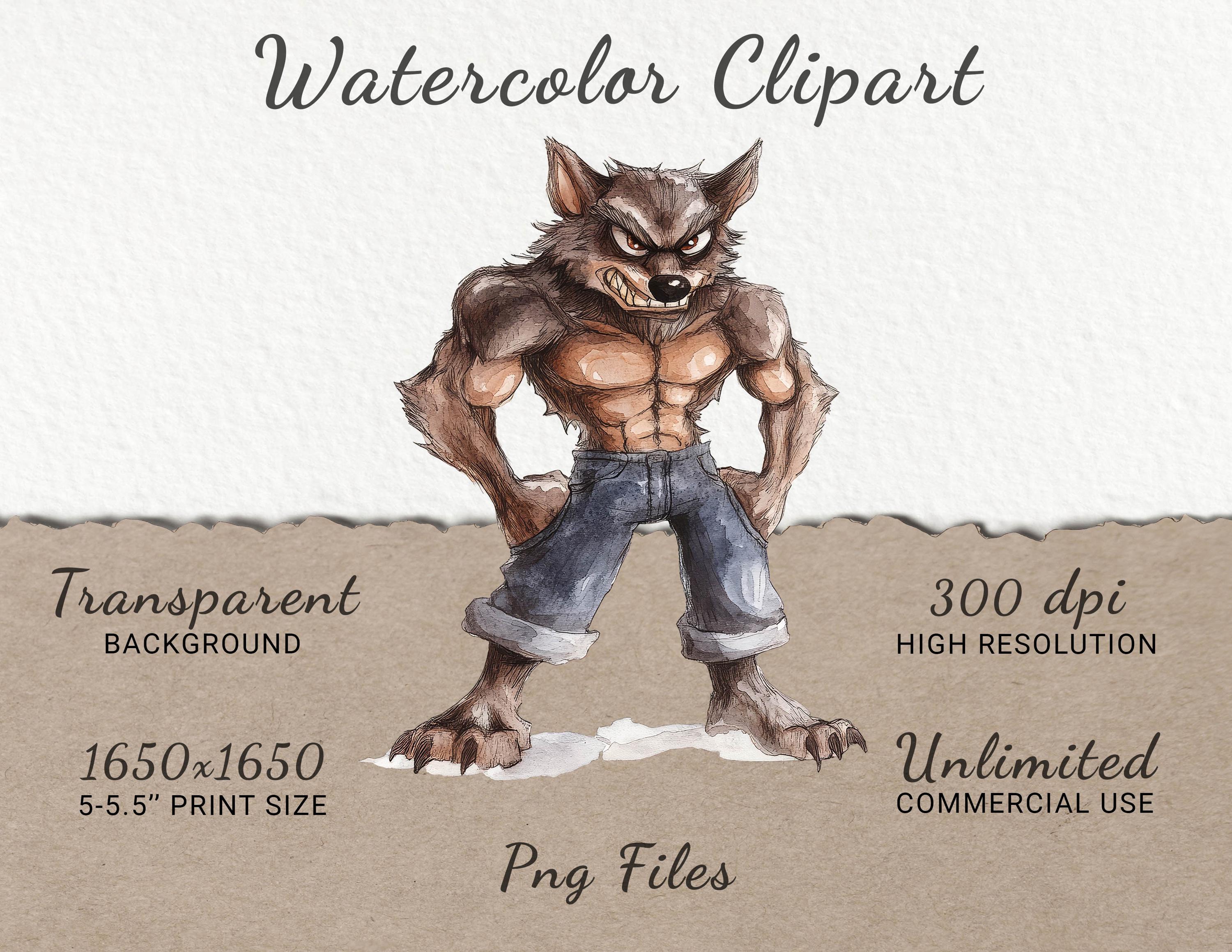 Cartoon Werewolf Watercolor Clipart - 24 PNG Nursery Fairy & Funny ...