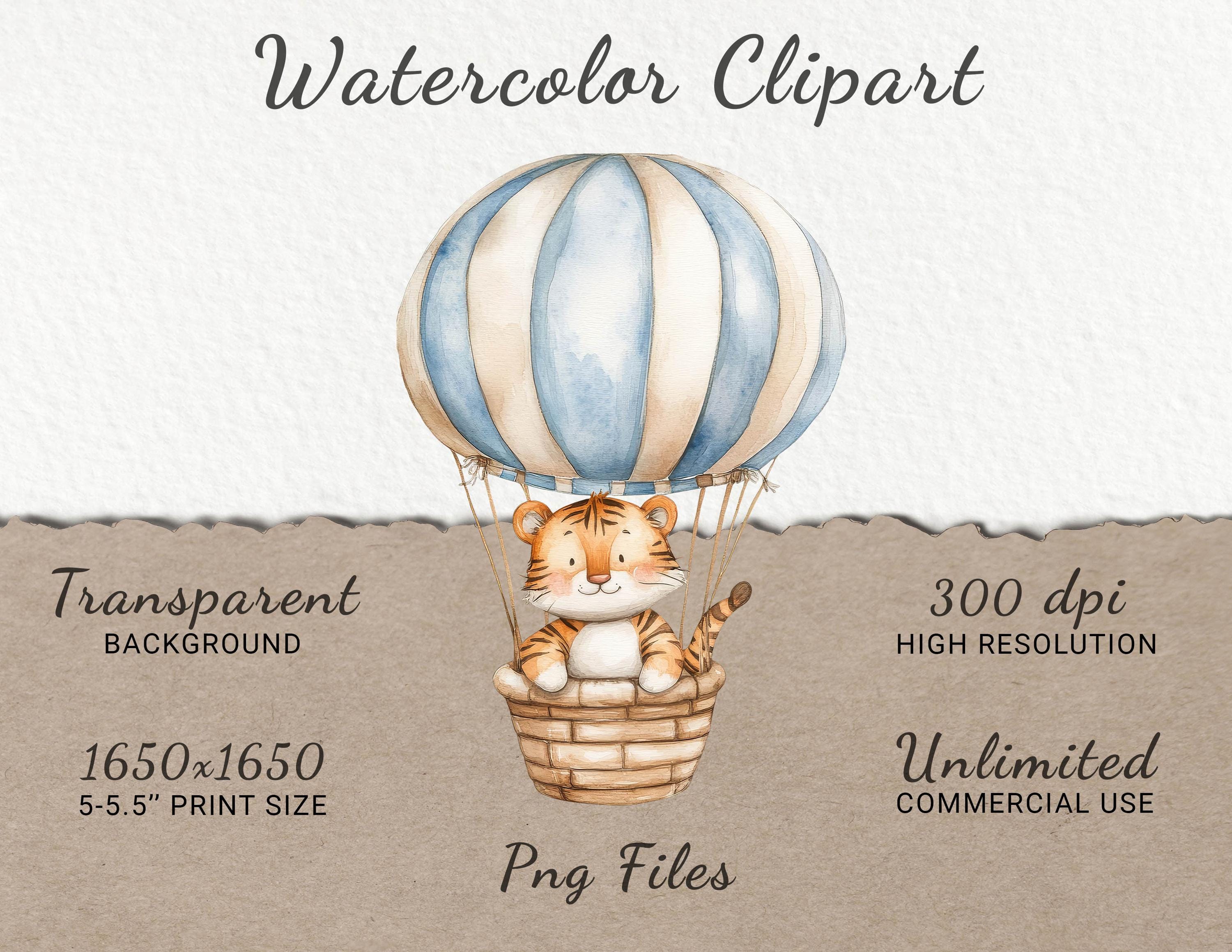 Tiger Blue Nursery Watercolor Clipart - 24 PNG Safari Animals Decor ...