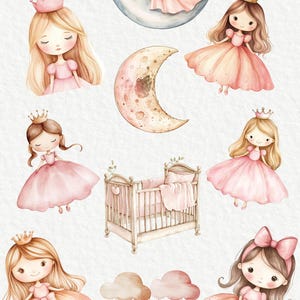 Pink Princess Watercolor Clipart - 24 PNG Little Queen Room Decor ...