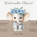 Blue Elephant Nursery Watercolor Clipart - 24 PNG Safari Animals Kids ...