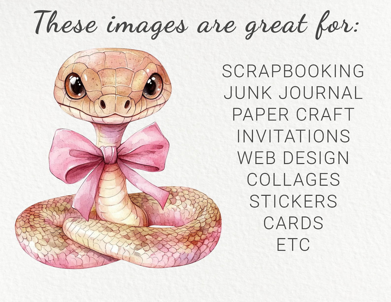 Pink Snake Nursery Watercolor Clipart - 24 PNG Cute Snake, Animals ...