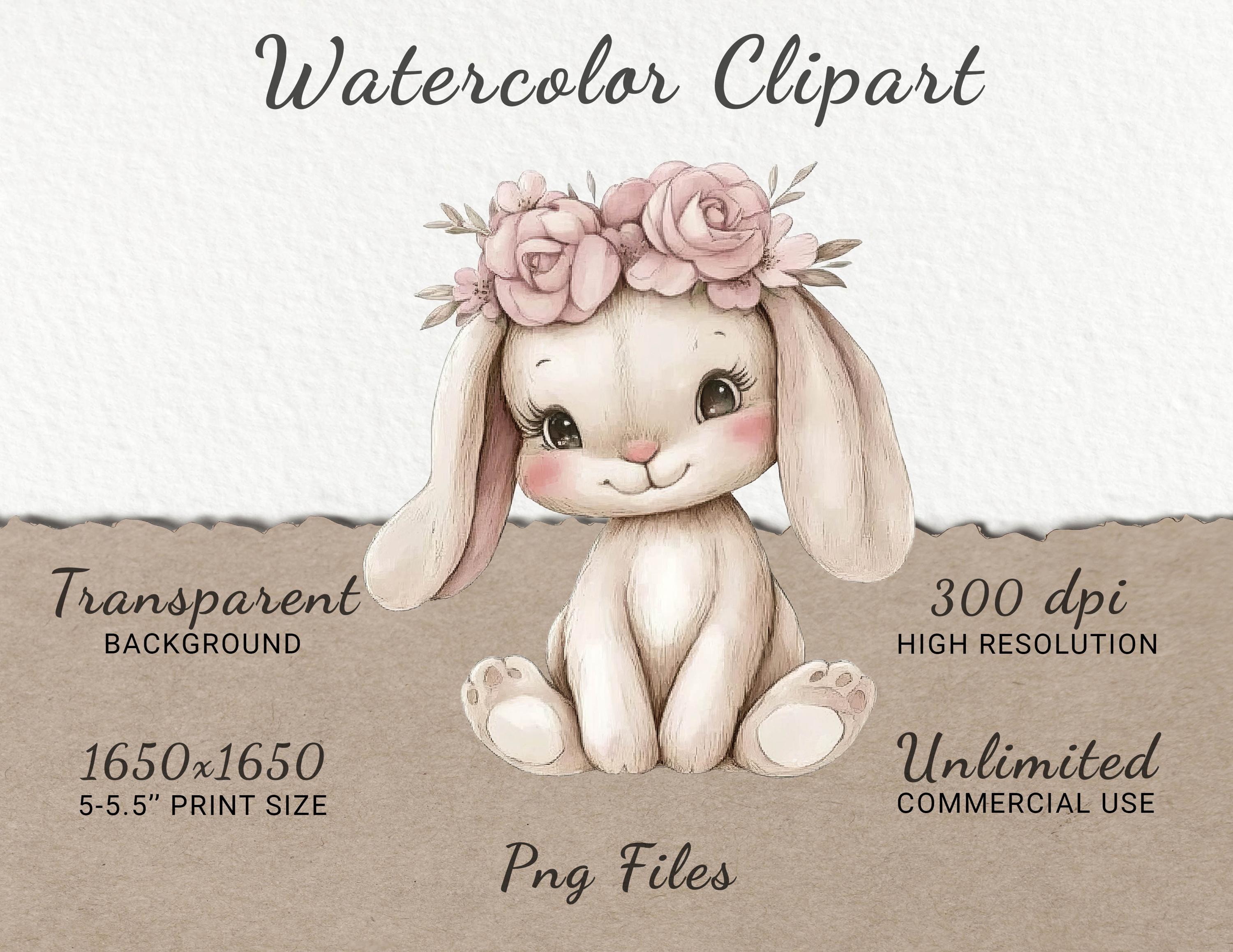 Pink Bunny Nursery Watercolor Clipart - 24 PNG Cute Fairy Animals ...