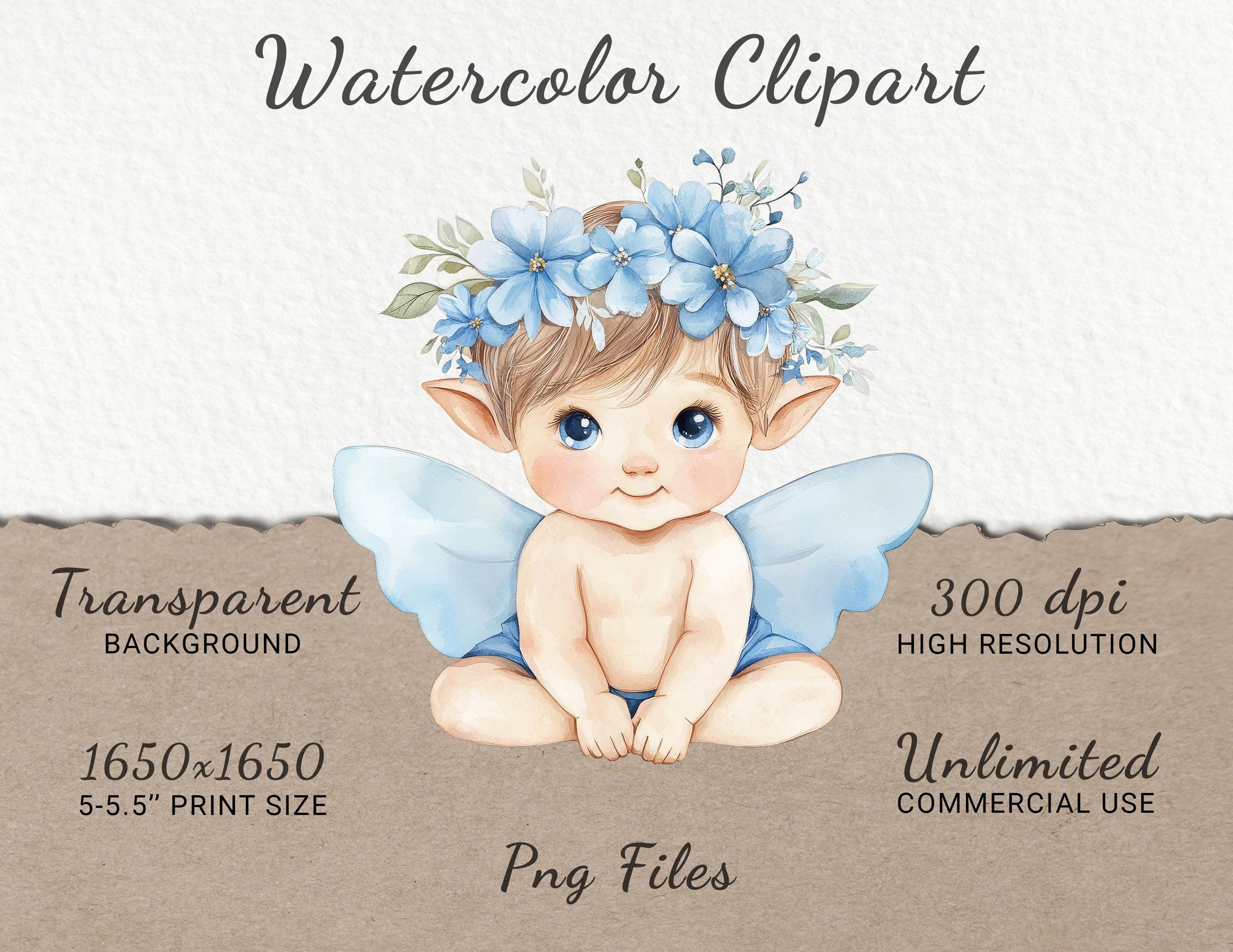 Blue Fairy Watercolor Clipart - 24 PNG Cute Fairy Decor, Nursery, Baby ...