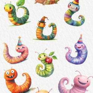 Worm Watercolor Clipart - 24 PNG Cute Insects Clip Art, Funny Worms ...