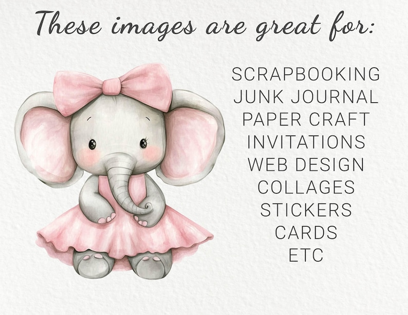 Pink Elephant Nursery Watercolor Clipart - 24 PNG Safari Animals Kids ...