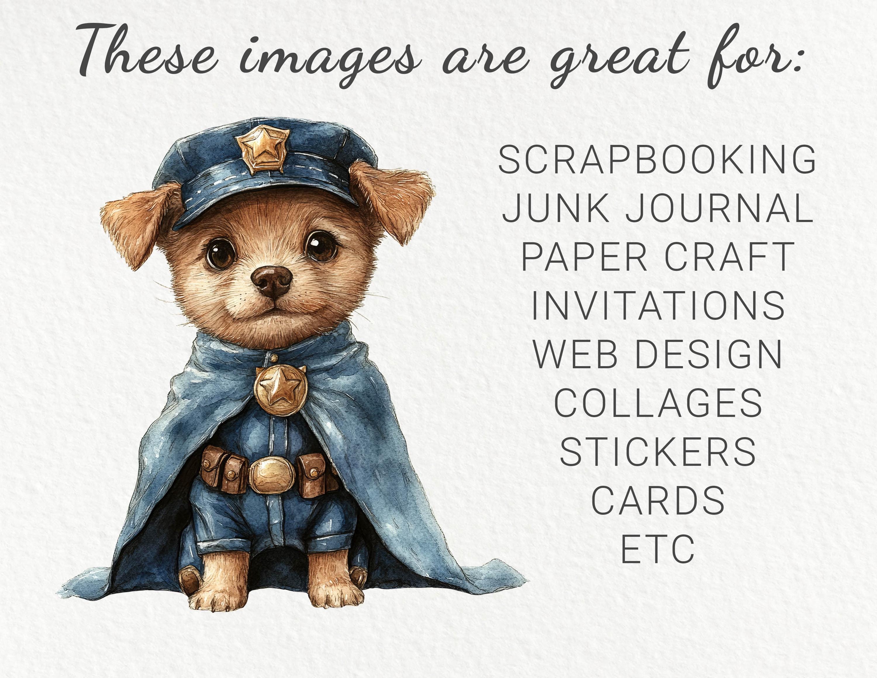 Dog Police Officer Clipart - 24 PNG Watercolor Puppy Policeman Clipart ...