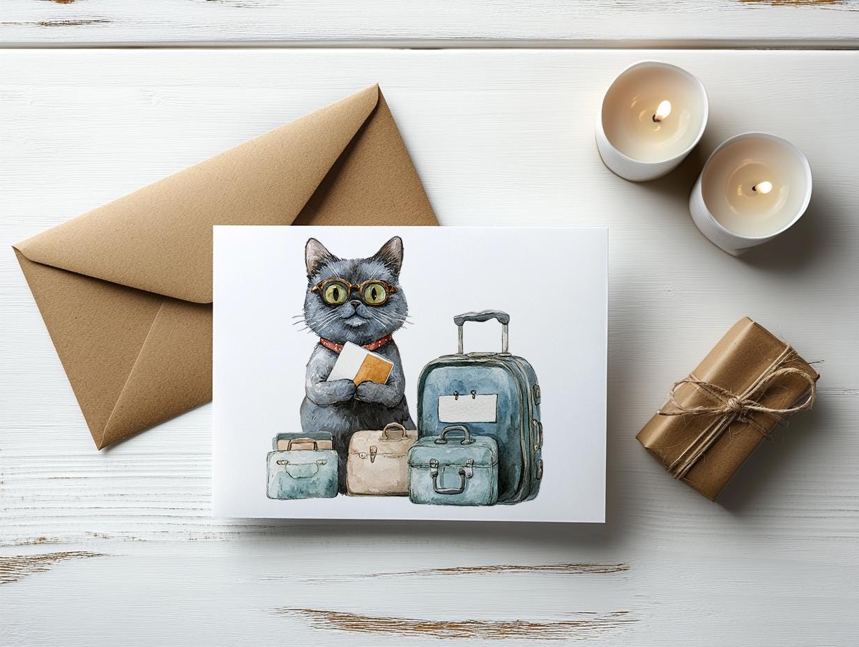 Cat Traveler Clipart - 24 PNG Watercolor Cat Clipart, Travel Images ...