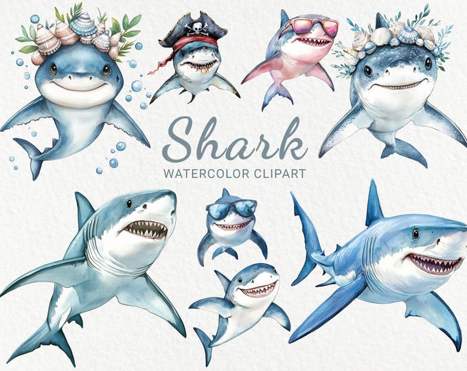 Baby Shark Watercolor Clipart Set (commercial Use) - Etsy Canada