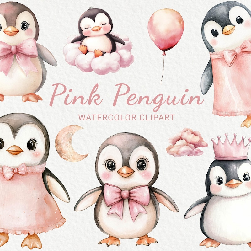 Pink Penguin Clip Art - Etsy