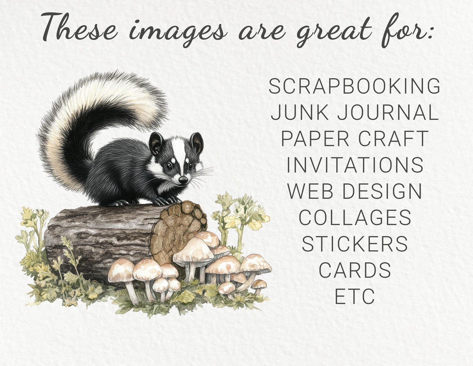 Skunk Watercolor Clipart - 24 PNG Cute Animals, Skunk Clip Art ...