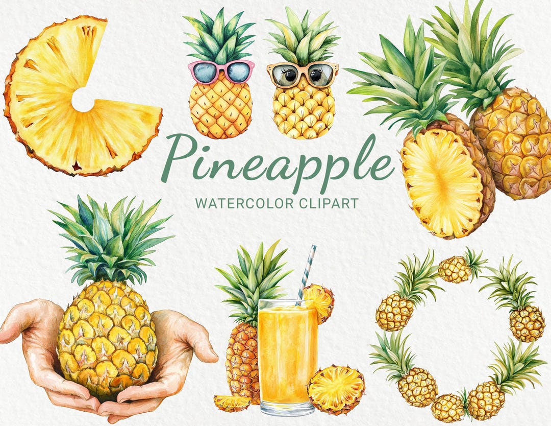 Pineapple Watercolor Clipart - 24 PNG Funny Pineapple Images, Cool ...